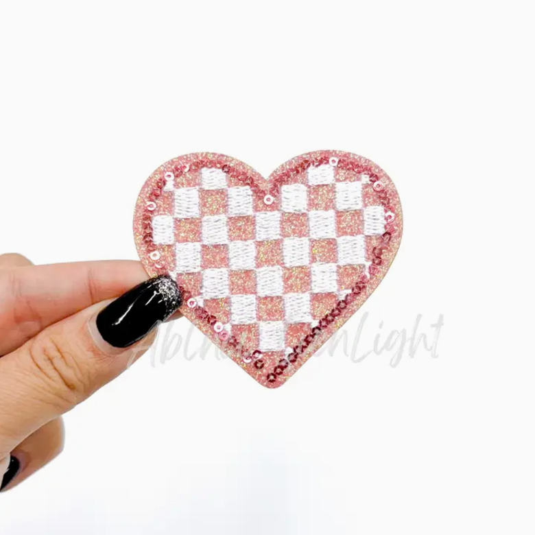 Checkered Glitter Heart Patch – Attachments & Sage