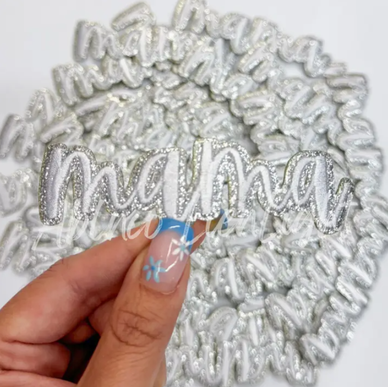 Mama Cursive Glitter Patch – Attachments & Sage